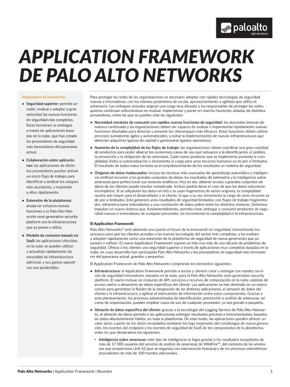 APPLICATION FRAMEWORK DE PALO ALTO NETWORKS - Palo Alto Networks